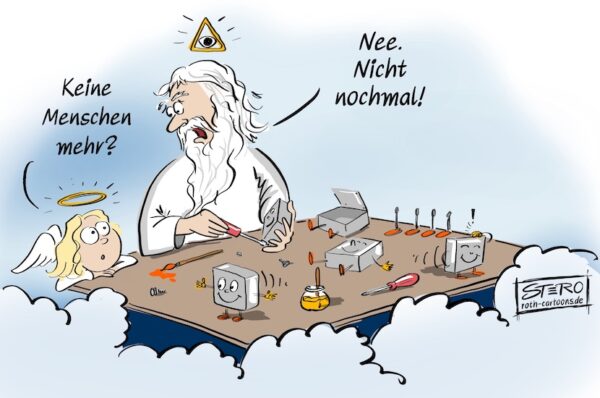 cartoon-karikatur-Cartoon - Gott erschafft Roboter - Roth-Cartoons