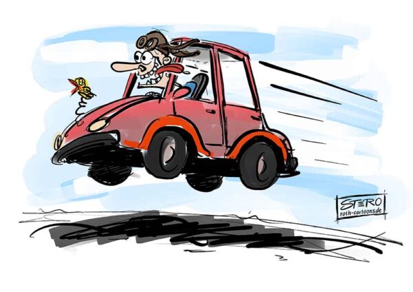 cartoon-karikatur-Cartoon - Auto hebt ab - Roth-Cartoons